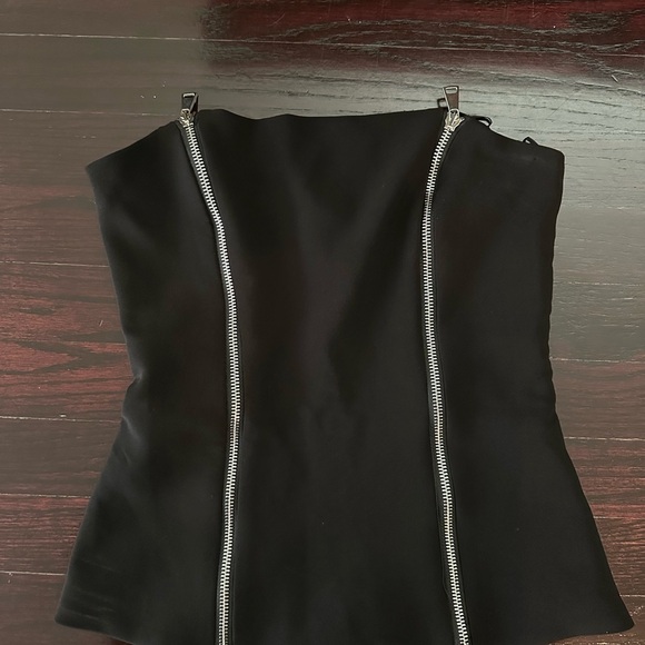 Zara | Tops | Zara Black Strapless Top With Zipper | Poshmark